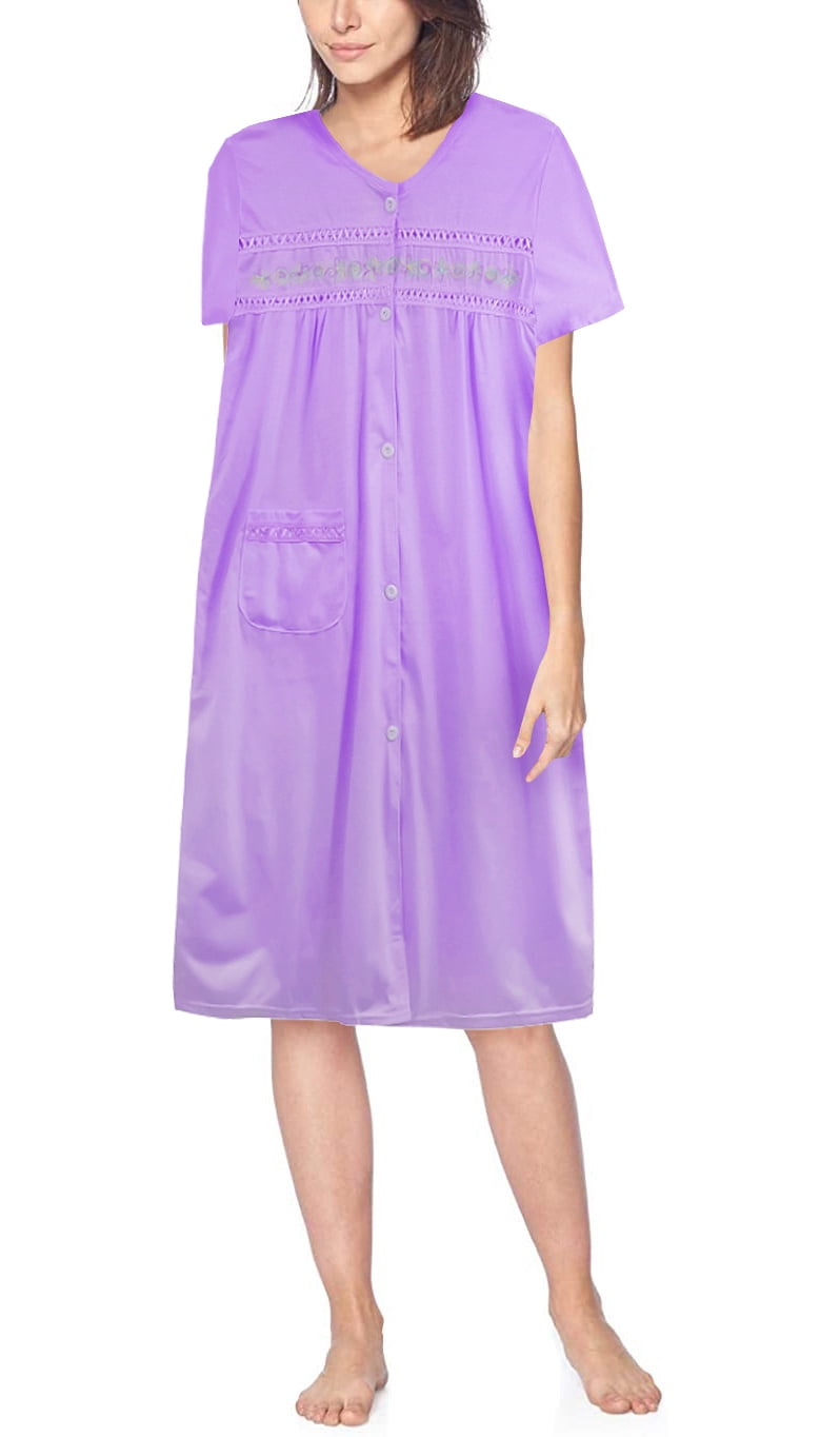 Women's Classic Button Up Closure Floral Duster Nightgown Lounger Robe ...