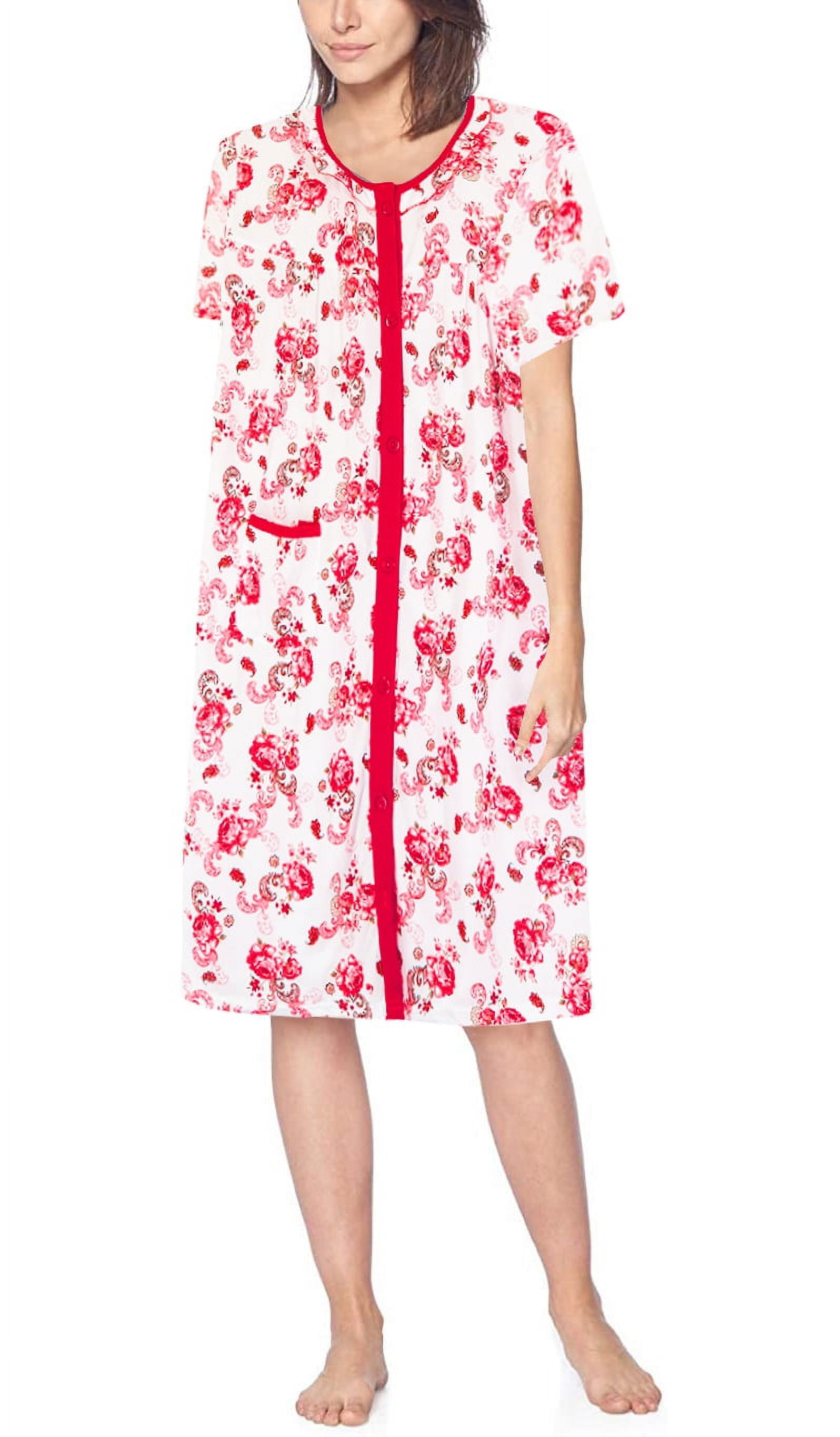 Women's Classic Button Up Closure Floral Duster Nightgown Lounger Robe ...