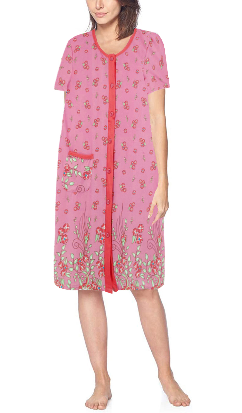 Women's Classic Button Up Closure Floral Duster Nightgown Lounger Robe ...