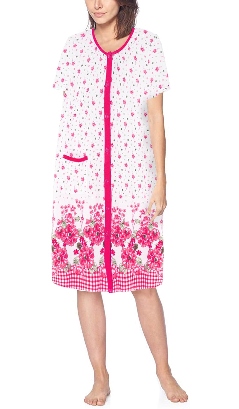 Women's Classic Button Up Closure Floral Duster Nightgown Lounger Robe ...