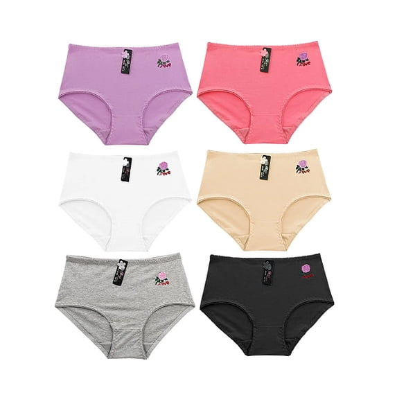 Women's Classic Cotton Blend Embroidered Love Rose Elastic Waist Briefs ...