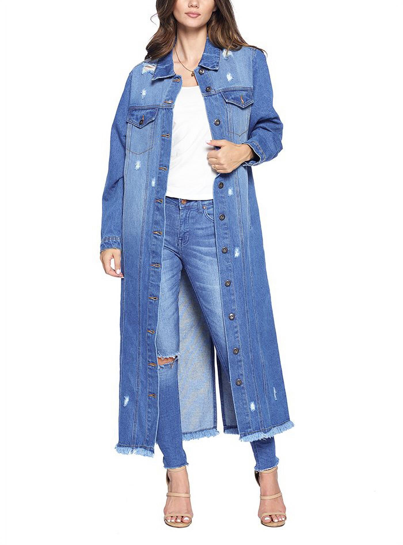 Women's Classic Distressed Cotton Denim Button Up Oversized Long Jean ...