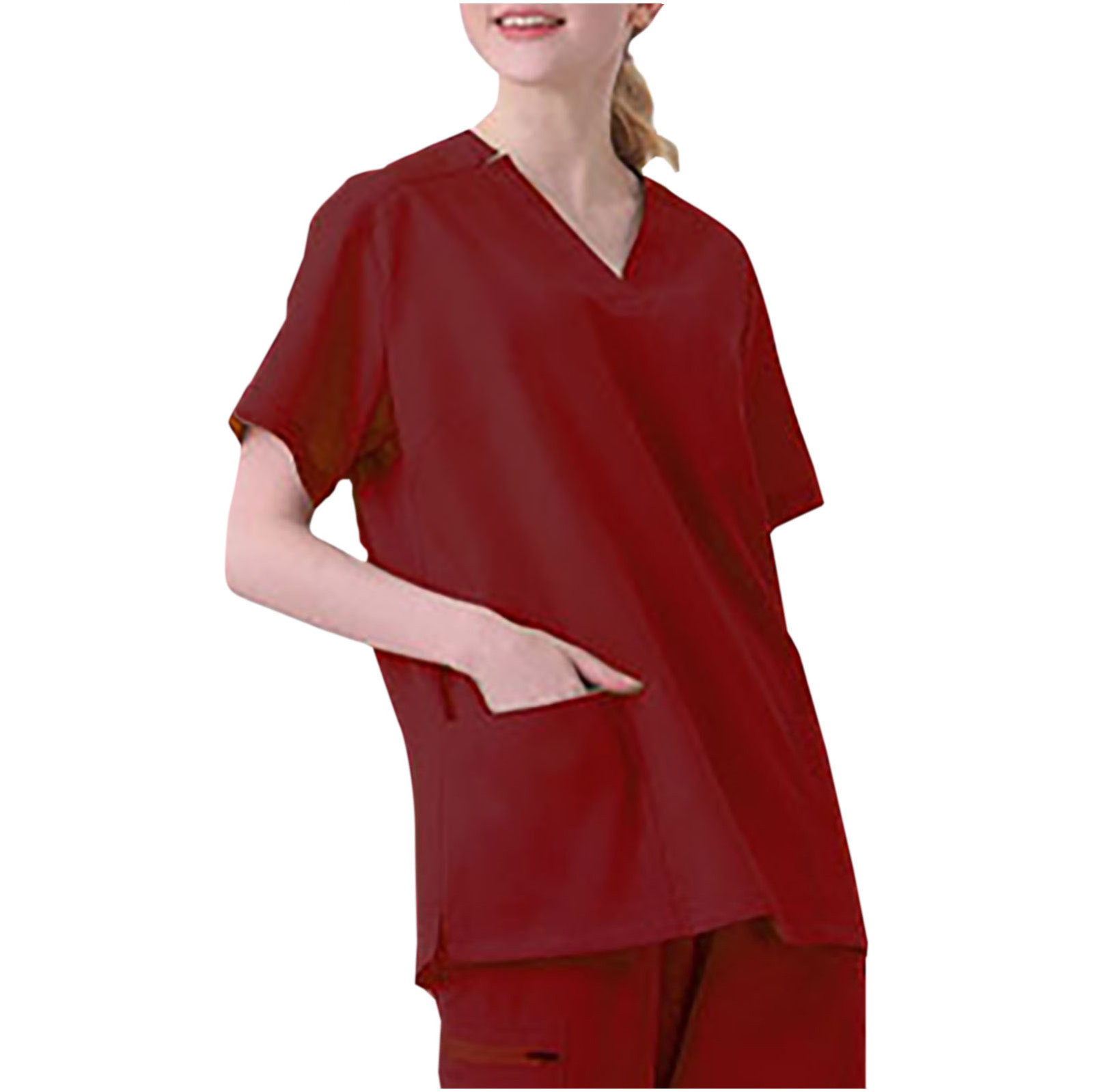 Women's Classic Fit V-Neck Short Sleeve Scrub Top Stretch Medical Scrub ...