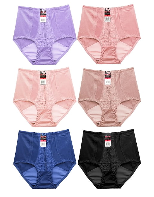 Women's Classic Nylon Stretch Colorful Power Net Girdle Briefs 12 Pack ...