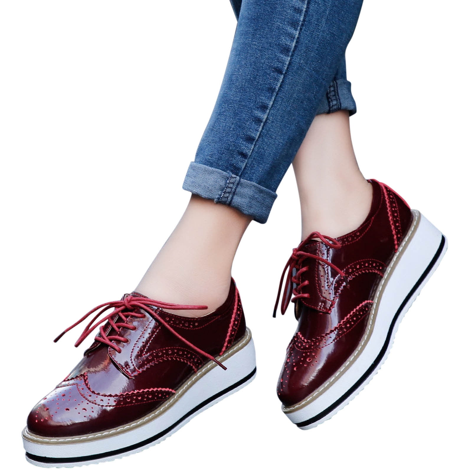 Women's Classic Oxfords Lace-up Shoes Platform Leather Business Formal ...