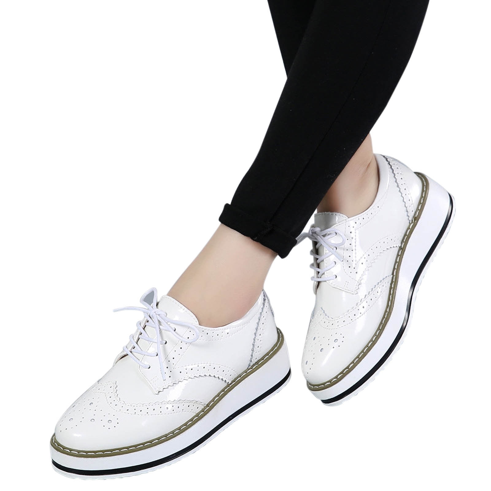 Women's Classic Oxfords Lace-up Shoes Platform Leather Business Formal ...