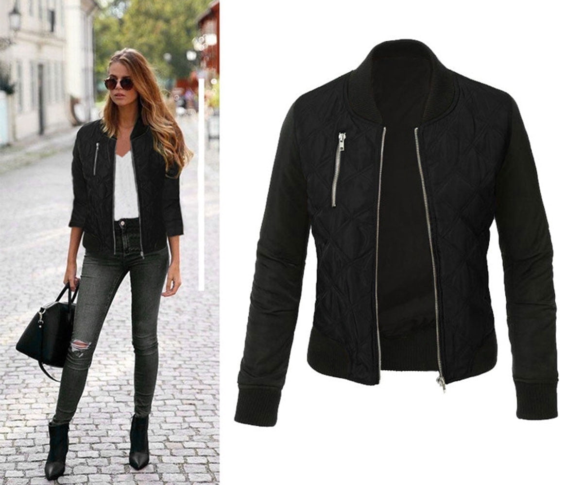 Women s Classic Quilted Jacket Lightweight Zip Up Casual Coat Ladies ...