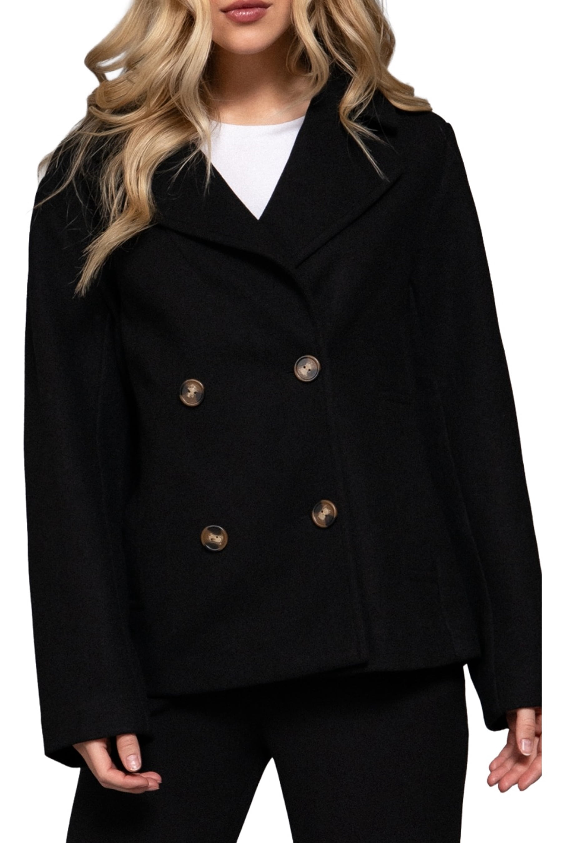 Women's Classic Soft Felt Short Peacoat Long Sleeve Solid Coat ...