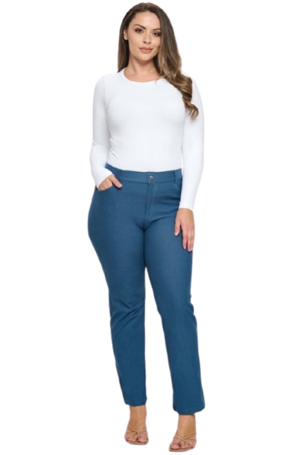 Women's Classic Solid Straight Leg Jeggings-Plus Size, Teal, 3XL ...