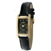 Caravelle Designed By Bulova Women's Classic Rectangular Black Leather ...