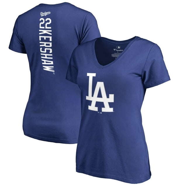 Womens Clayton Kershaw Royal Los Angeles Dodgers Backer Name And Number V Neck T Shirt