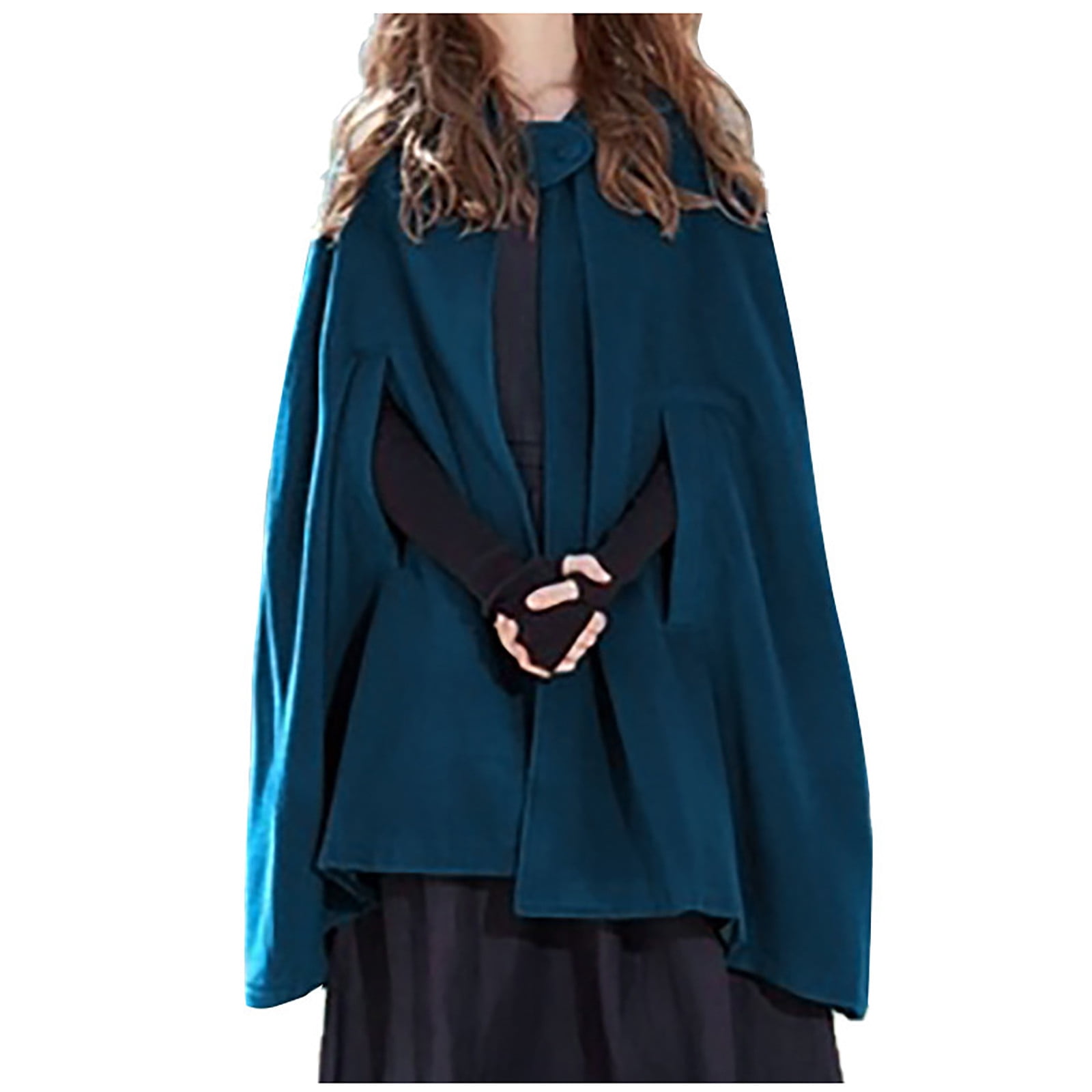 Women's Cloak Hood Wool-Blend Cape Coat Winter Cardigans Plus Size ...