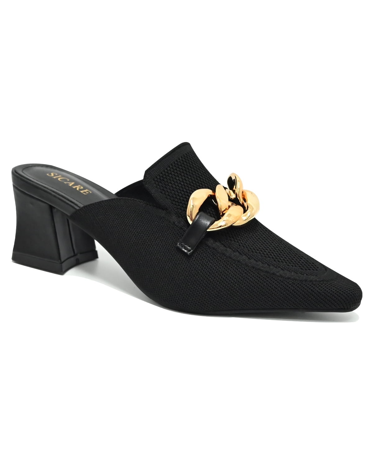 Women's Closed Toe Knit Mule Sandals Comfortable Slip-on Chunky Heels ...