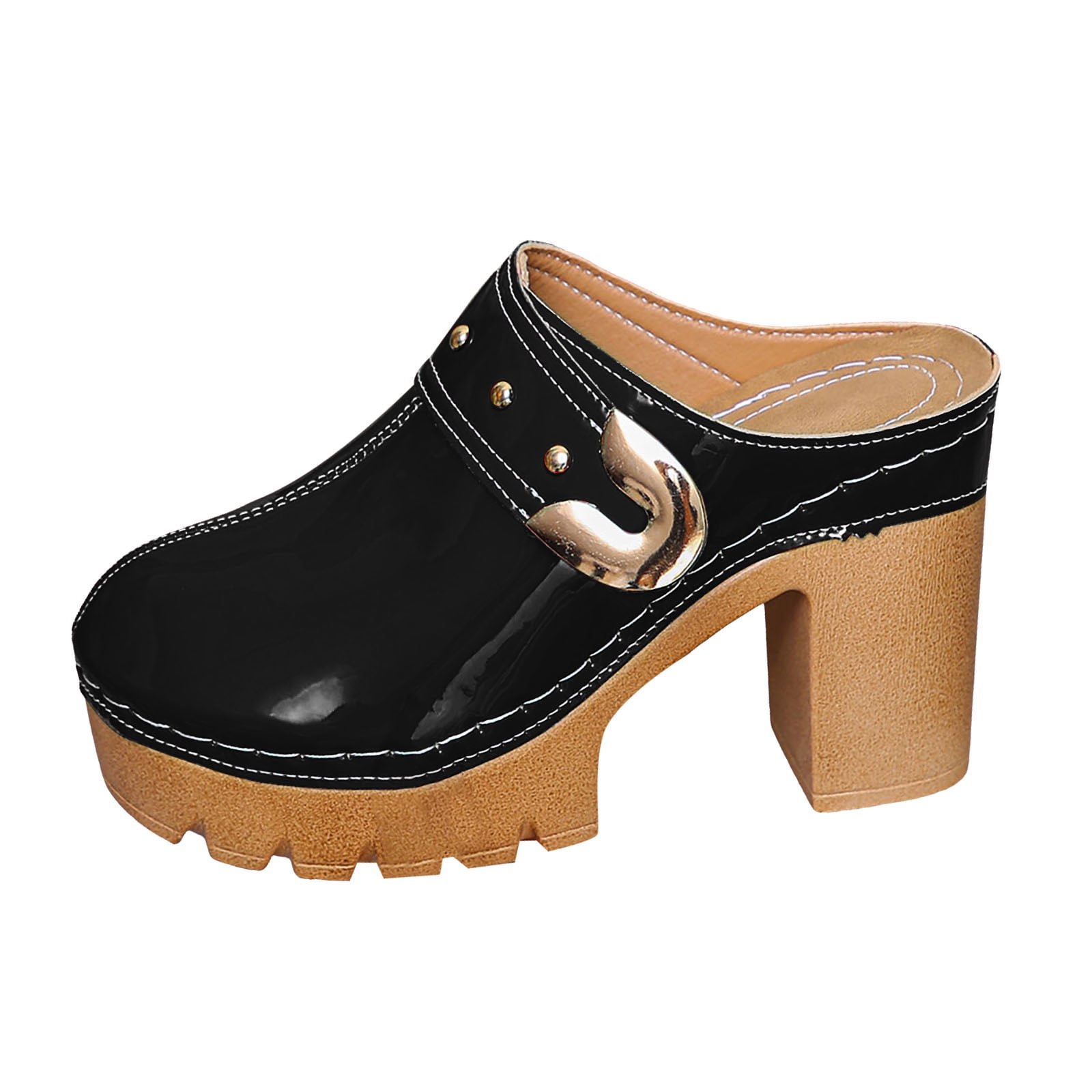 Women's Closed Toe Wedge Sandals Patent Leather Backless Platform Mules ...
