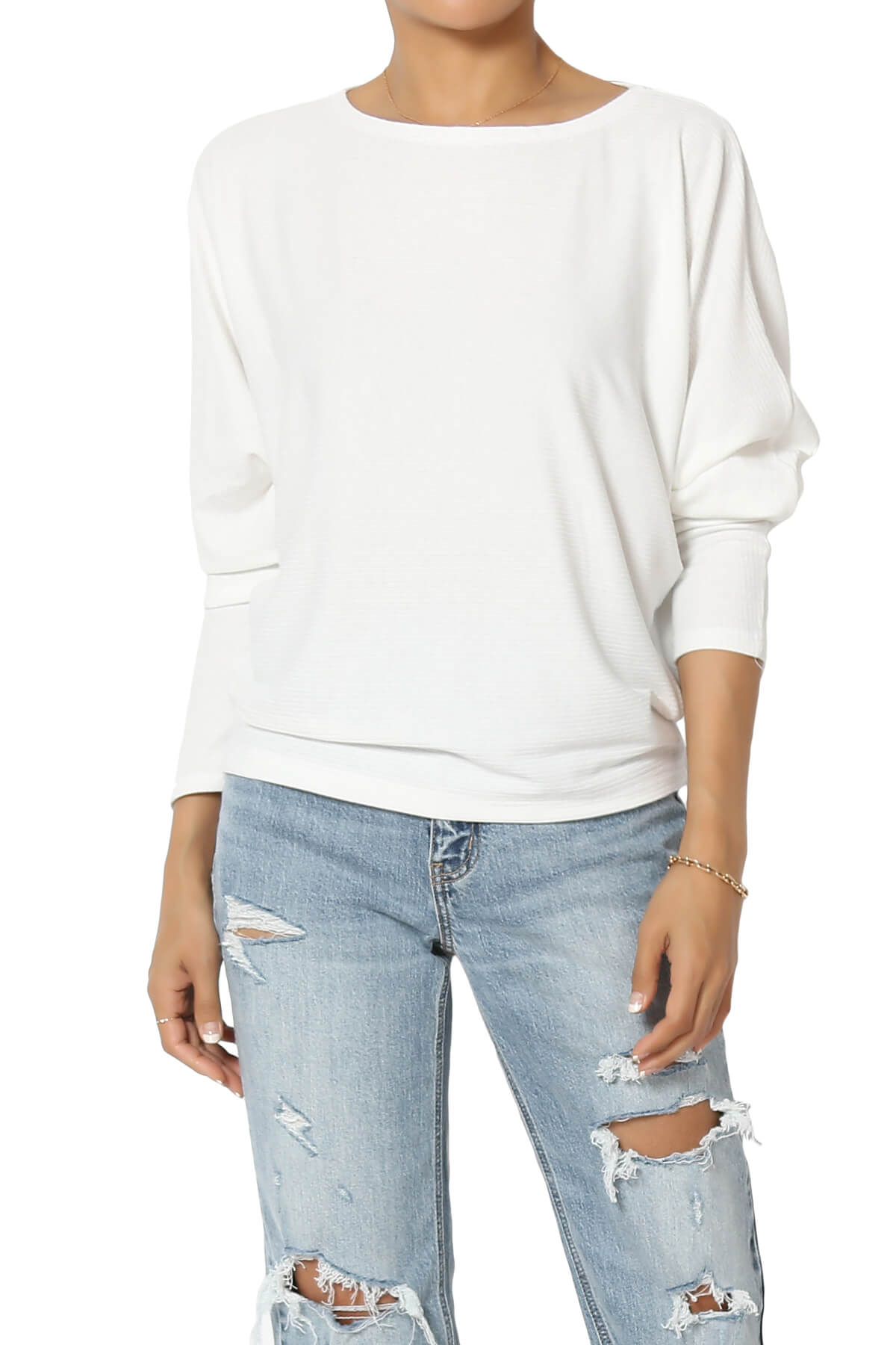 Thanth Womens Dolman Sleeves Boat Neck Solid Shirring Drape Basic Tunic ...