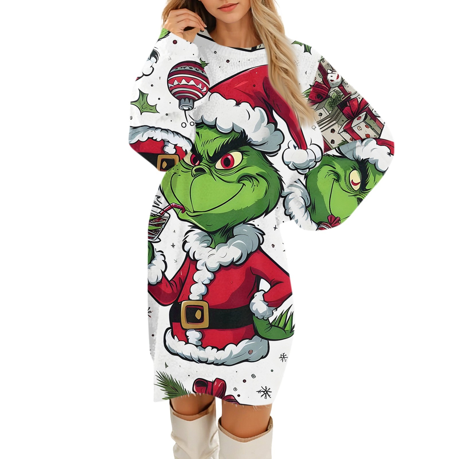 Women's Clothing Grinch Green Dress Women, 2025 Casual Fashion Crew ...