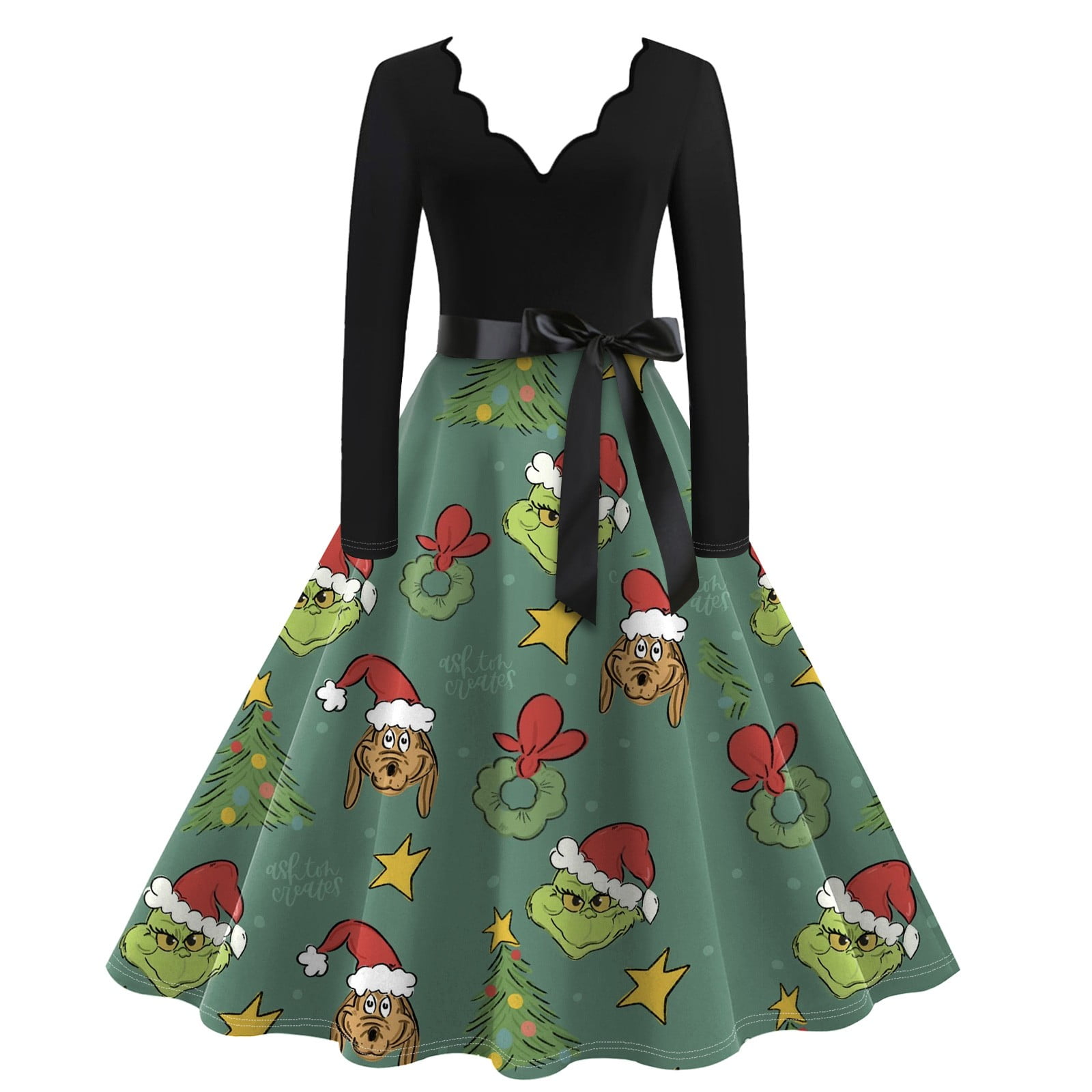 Women's Clothing Grinch Green Dress Women, 2025 Casual Fashion V-Neck ...