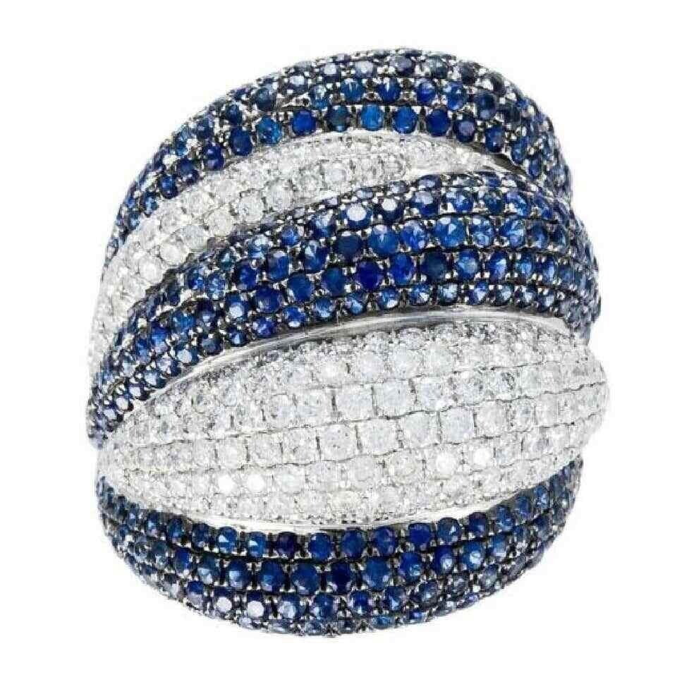 Women's Cocktail Dome Ring, Pave Set Diamond Engagement Ring, Blue ...