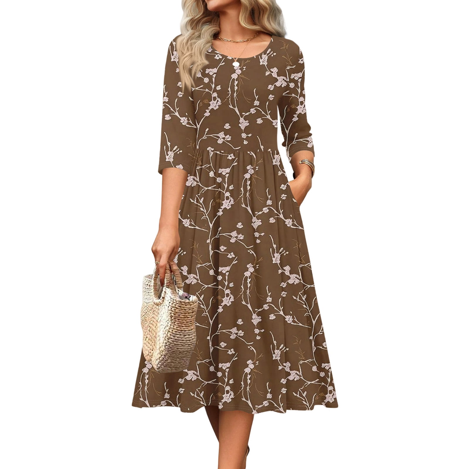 Women's Cocktail Dresses 3/4 Sleeve Formal Vintage Wedding Guest Dress ...