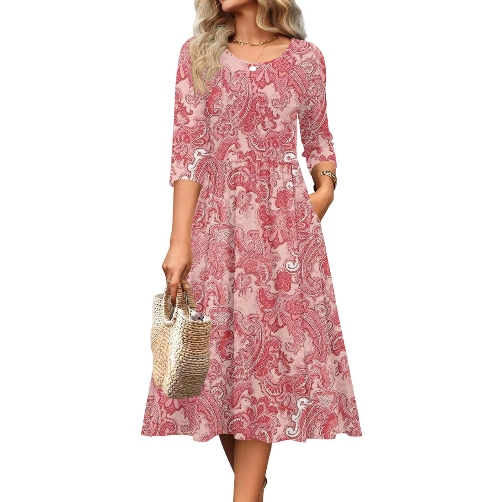 Women's Cocktail Dresses 3/4 Sleeve Formal Vintage Wedding Guest Dress ...
