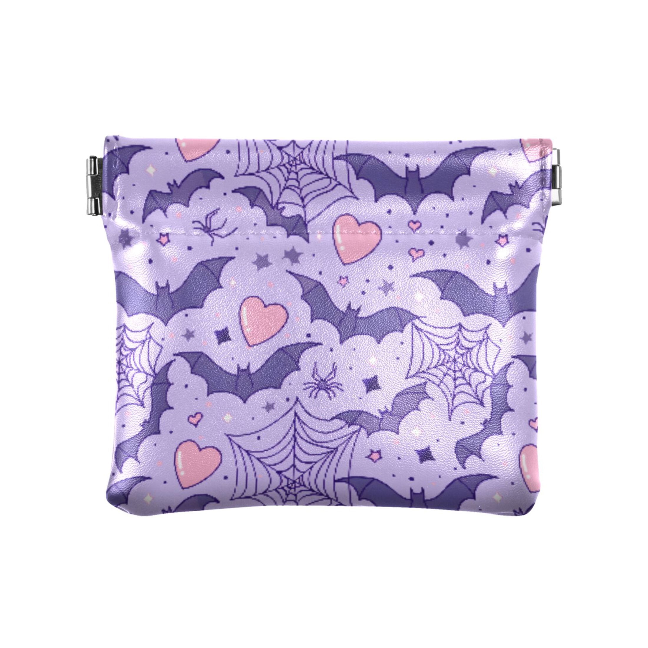 Women's Coin Purse Purple Bat Heart Pattern Small Leather Zipperless ...
