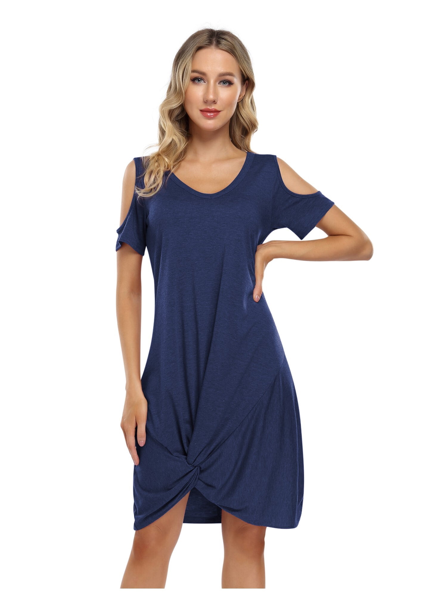 Women's Cold Shoulder Dress V Neck Summer Casual Short Sleeve Twist ...