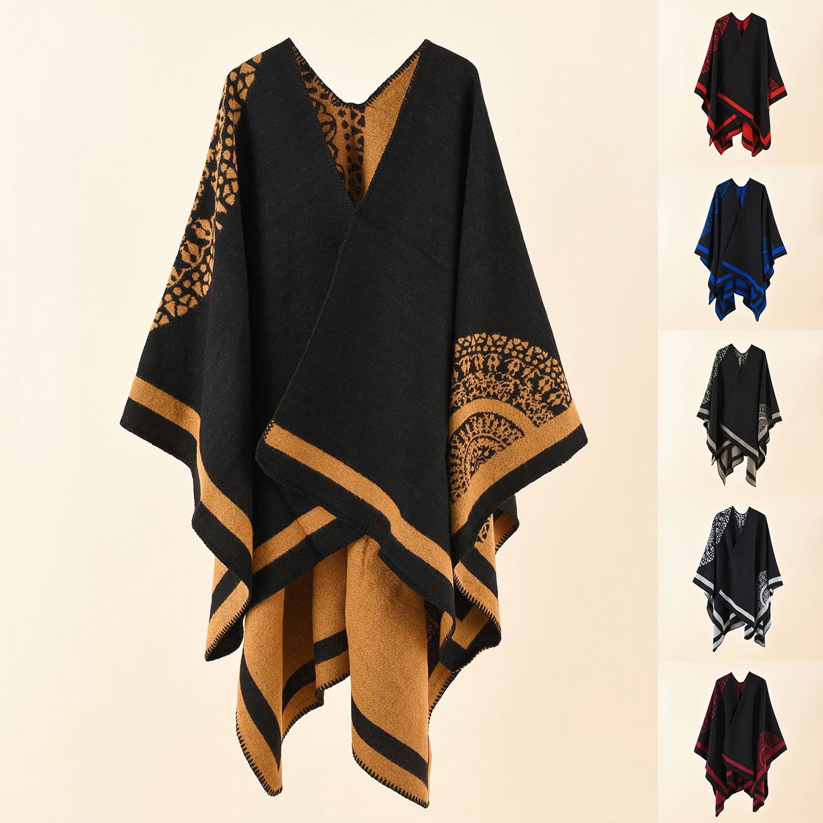 Women's Color Block Shawl Wrap Plus Size Cardigan Poncho Cape Open ...