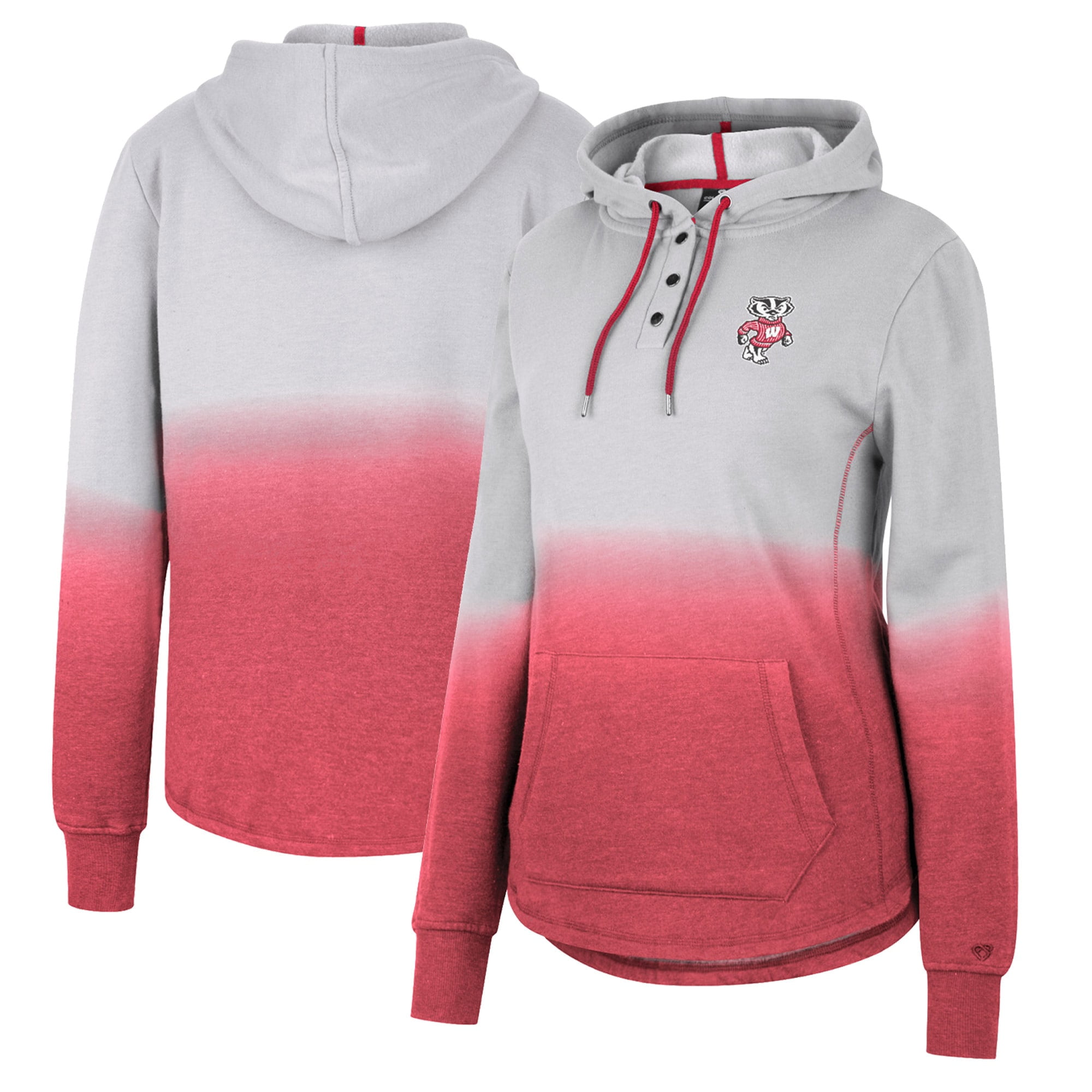 Women's Colosseum Gray/Red Wisconsin Badgers Aurelia Dip-Dye Quarter ...