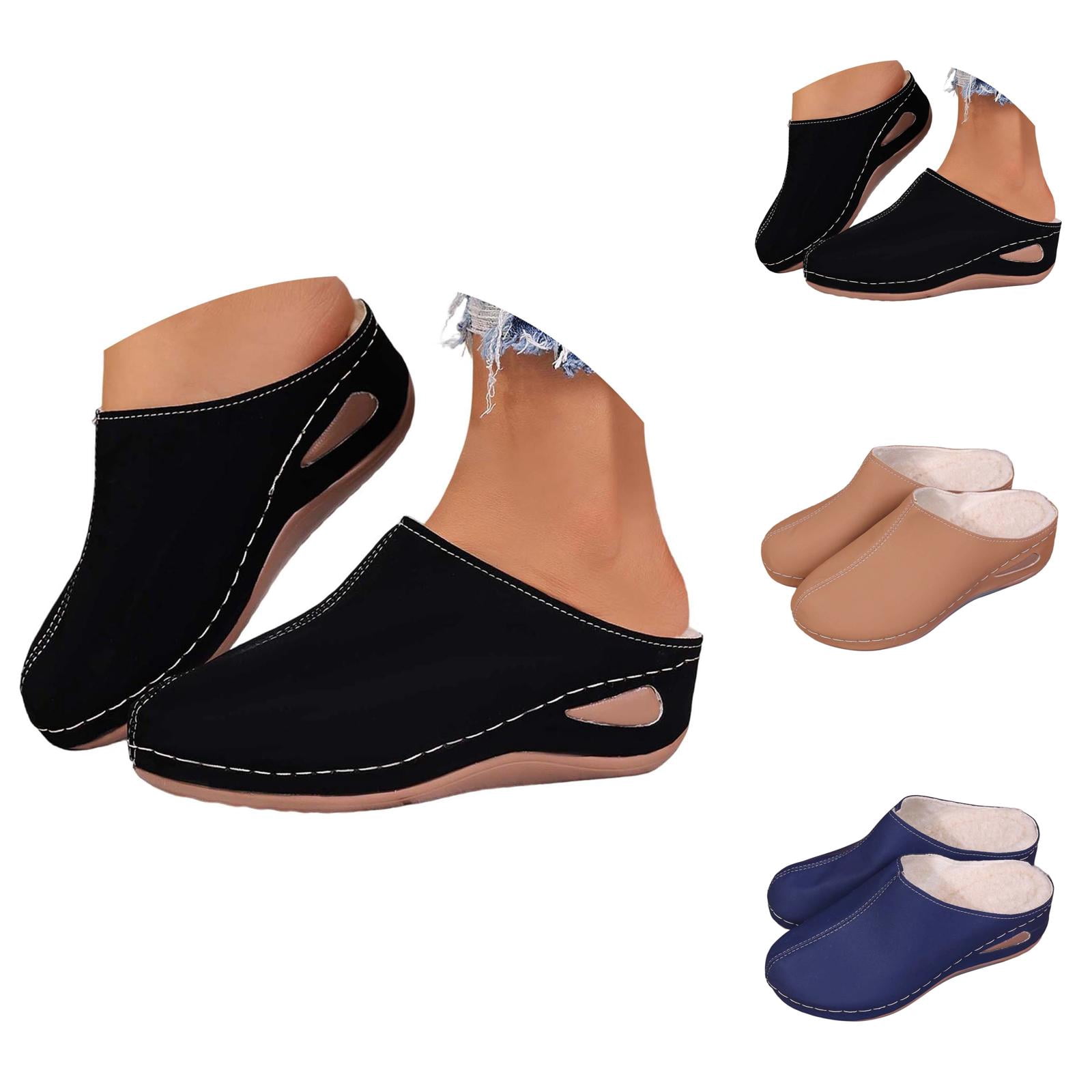 Women's Comfort Slip-On Clogs, Black Suede, Casual Indoor Outdoor Mules ...