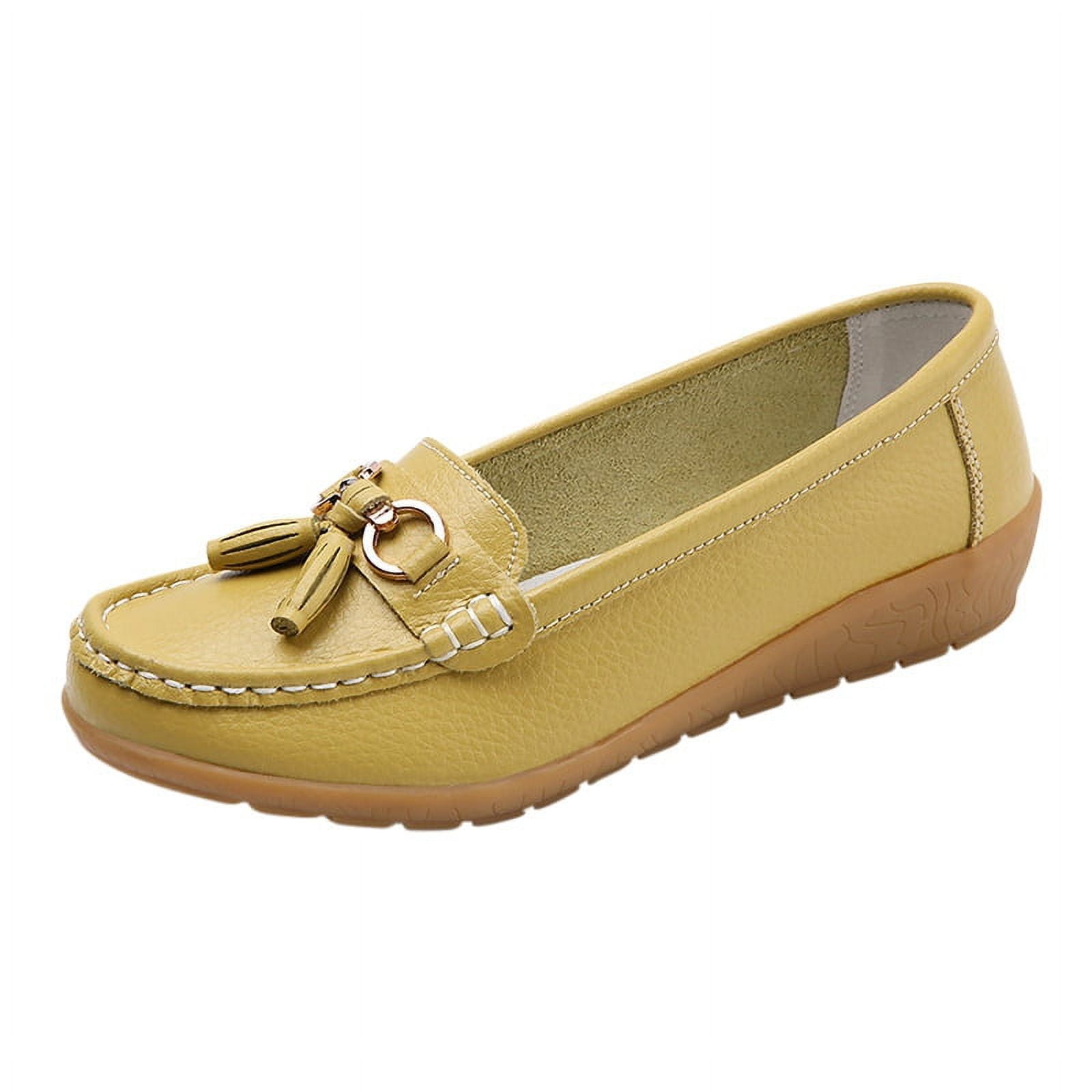 Women's Comfortable Leather Loafers Casual Round Toe Moccasins Wild Driving Flats Soft Walking ...