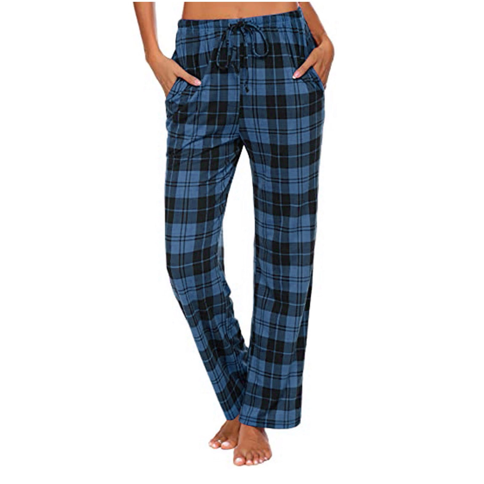 Women's Comfy Casual Pajama Pants Plaid Elastic Waist Drawstring Pj ...