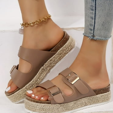 JABASIC Women Slide Sandals Comfortable Adjustable Double Buckle ...