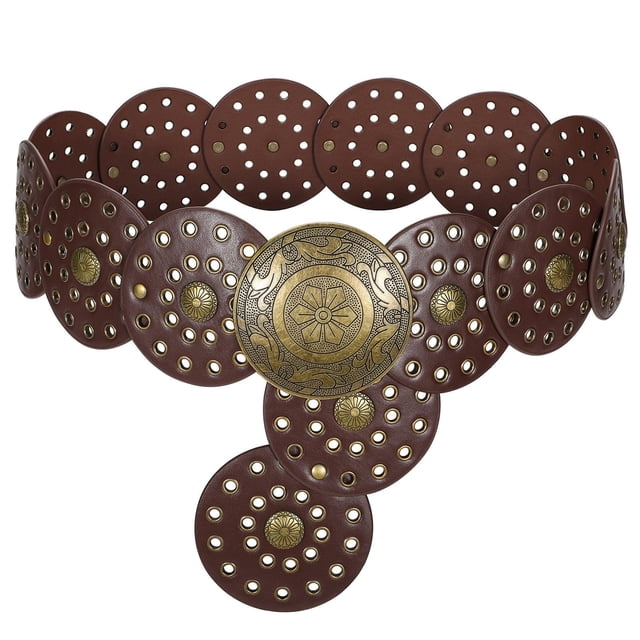Women's Concho Disc Belt Western Cowboy Cowgirl Wide Leather Boho ...