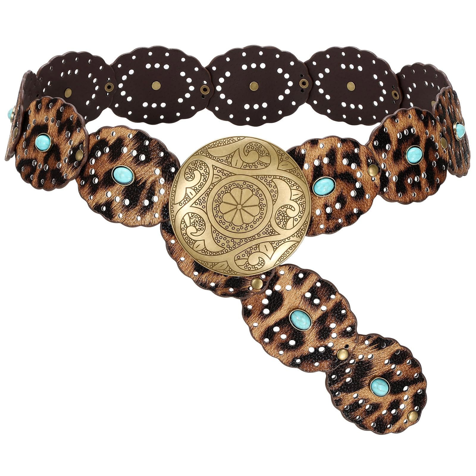 Women's Concho Disc Belt Western Cowboy Cowgirl Wide Leather Boho ...