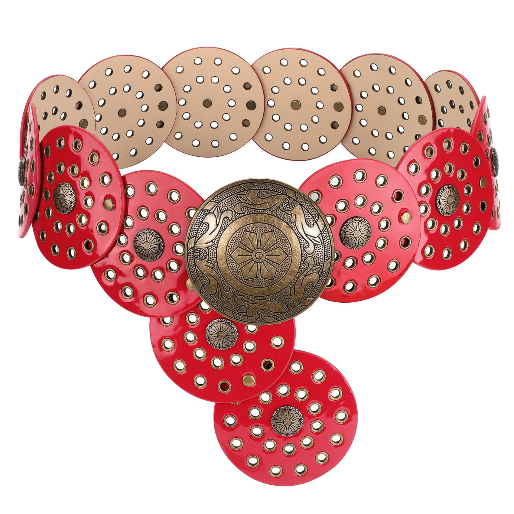 Women's Concho Disc Belt Western Cowboy Cowgirl Wide Leather Boho ...