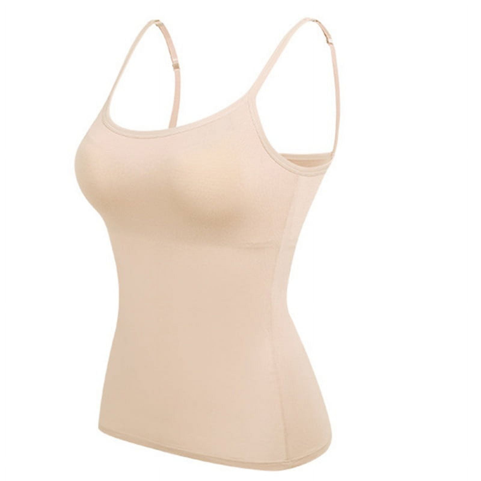 Womens Cotton Camisole Shelf Bra Spaghetti Straps Tank Top Built In