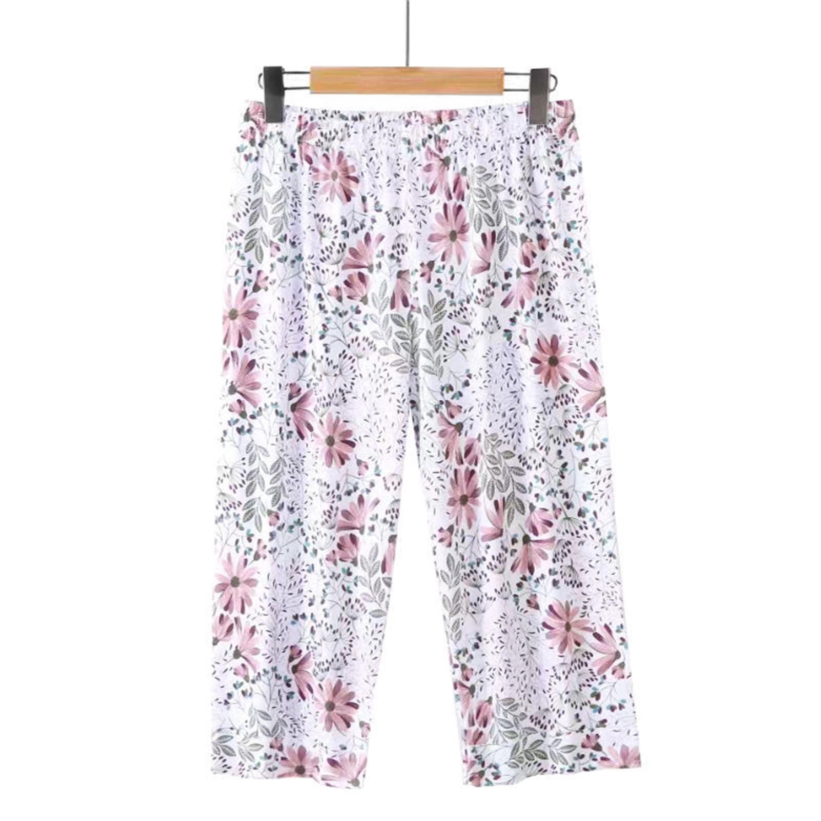 Women's Cotton Capri Pajama Pants Lounge Causal Bottoms Print Sleep ...