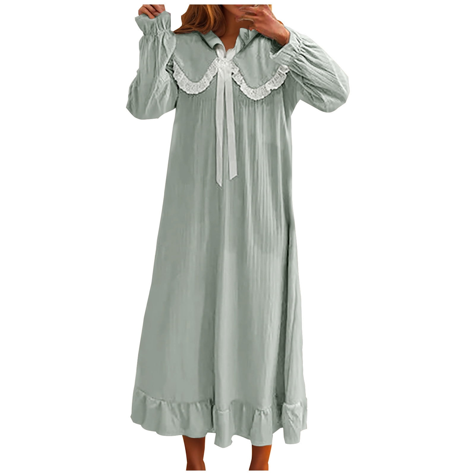 Women's Cotton Collar Nightgown Palace Sleepwear Long Sleeve Vintage ...