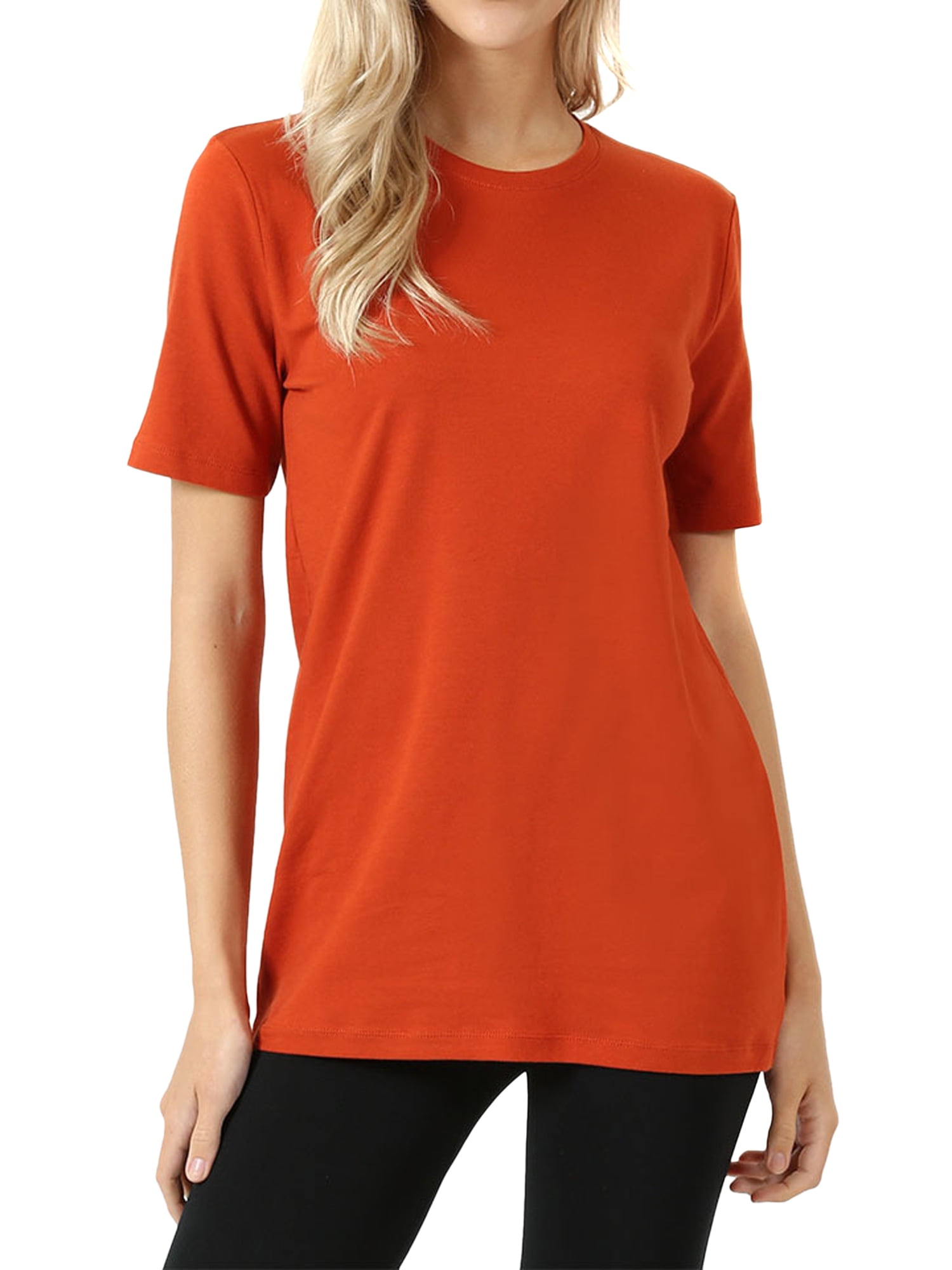 Womens Cotton Crew Neck Short Sleeve Relaxed Fit Basic Tee Shirts