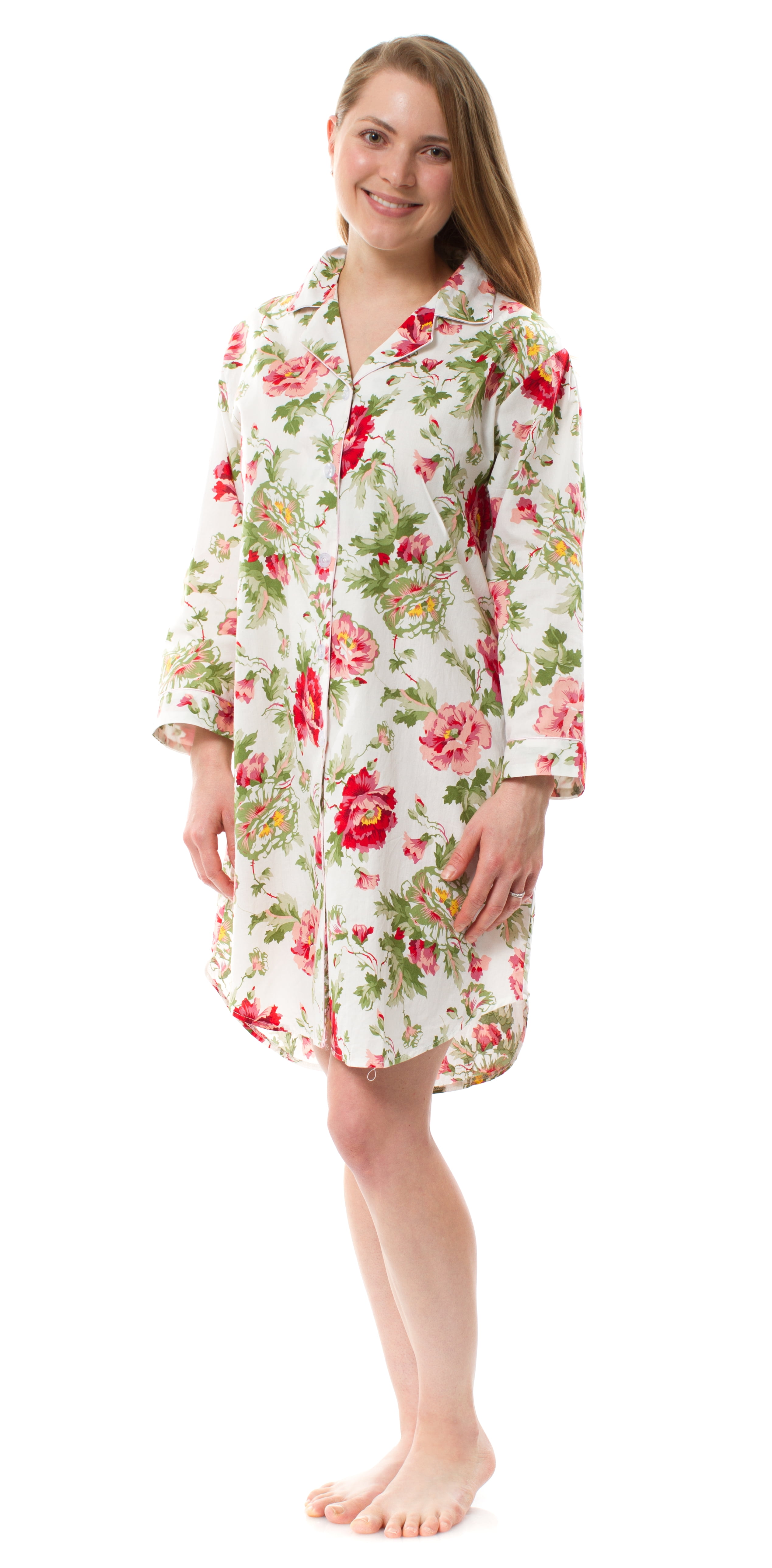 Leisureland Women's Sleepwear: Cotton Floral Button Robe Nightshirt ...
