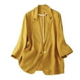 Womens Cotton Linen Blazer Long Sleeves Loose Fit Basic Jacket