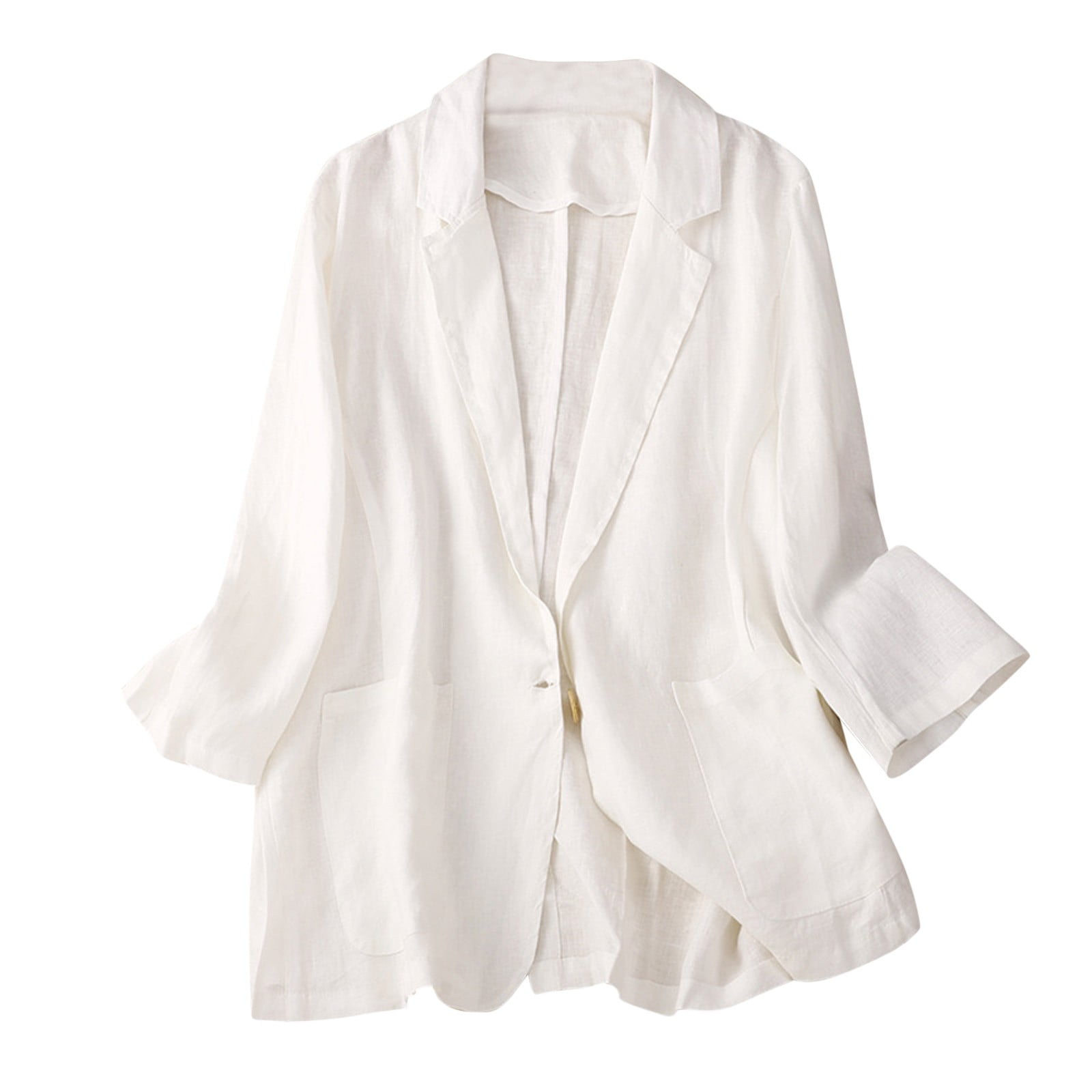 Women's Cotton Linen Blazer Long Sleeves Loose Fit Basic Jacket ...