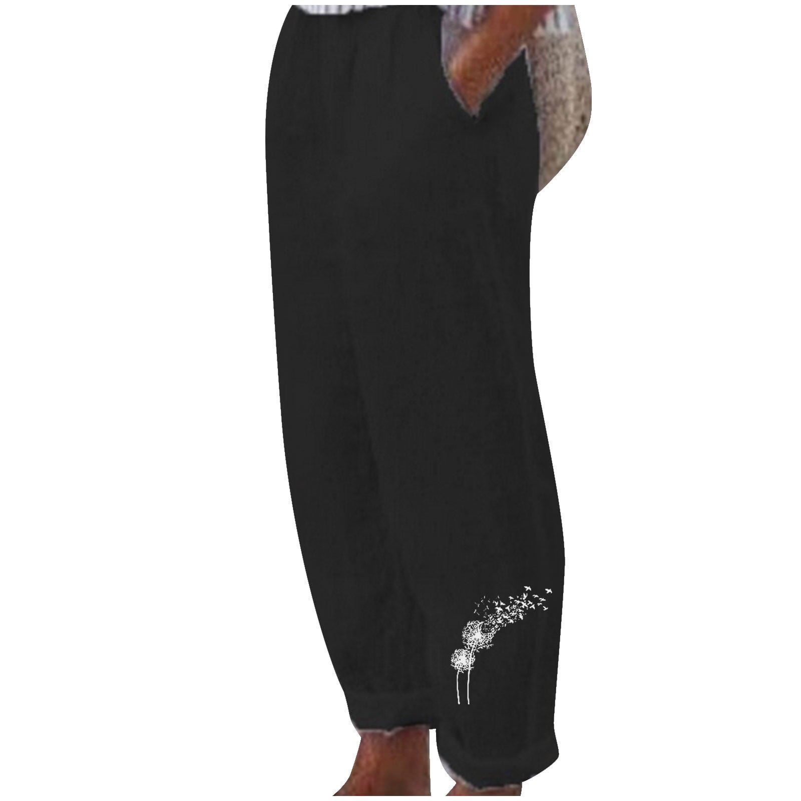 Besolor Womens Cotton Linen Cropped Pants Elastic Waist Straight Leg Trousers Casual Solid