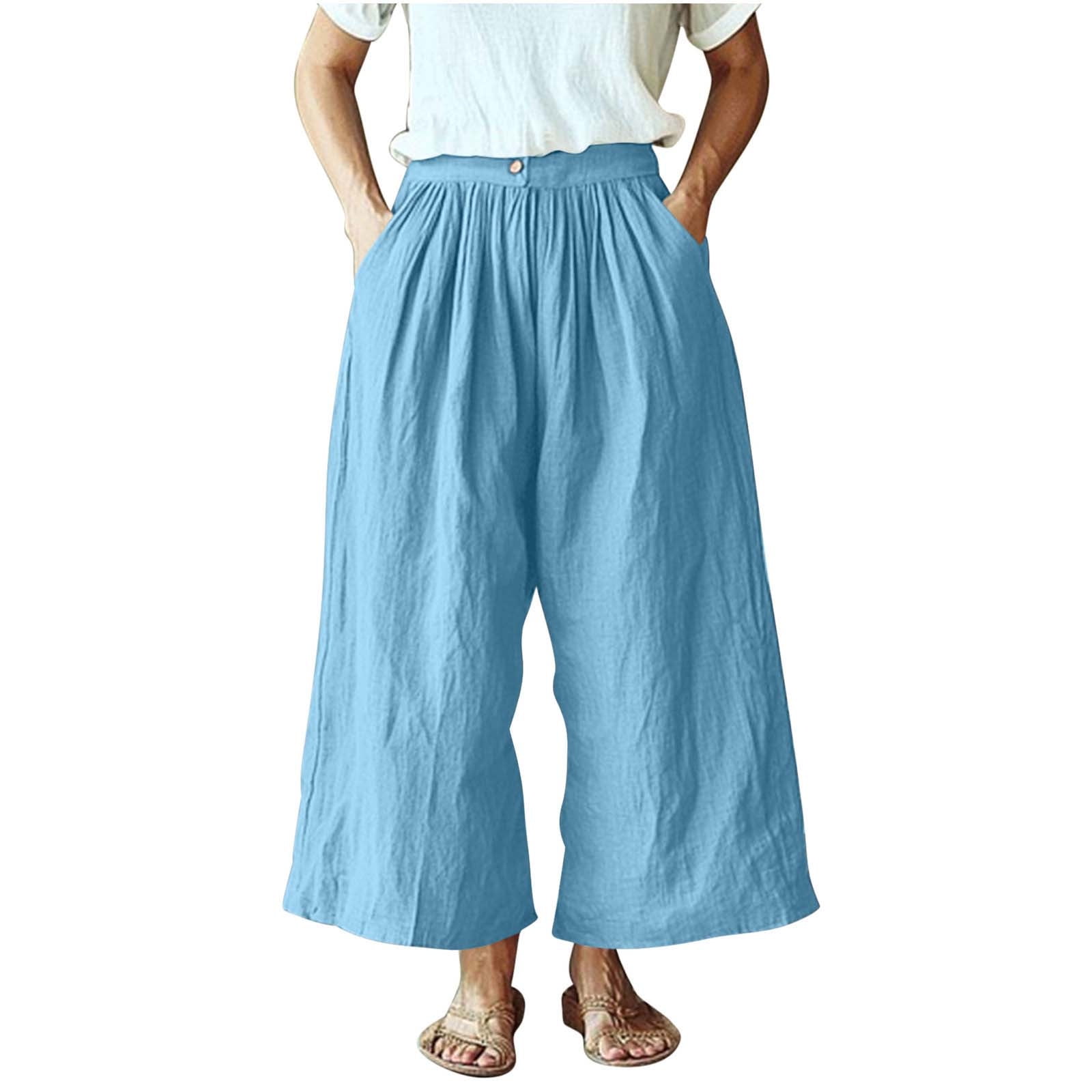 Women's Cotton Linen Culottes – High Waisted Wide Leg Palazzo Pants ...
