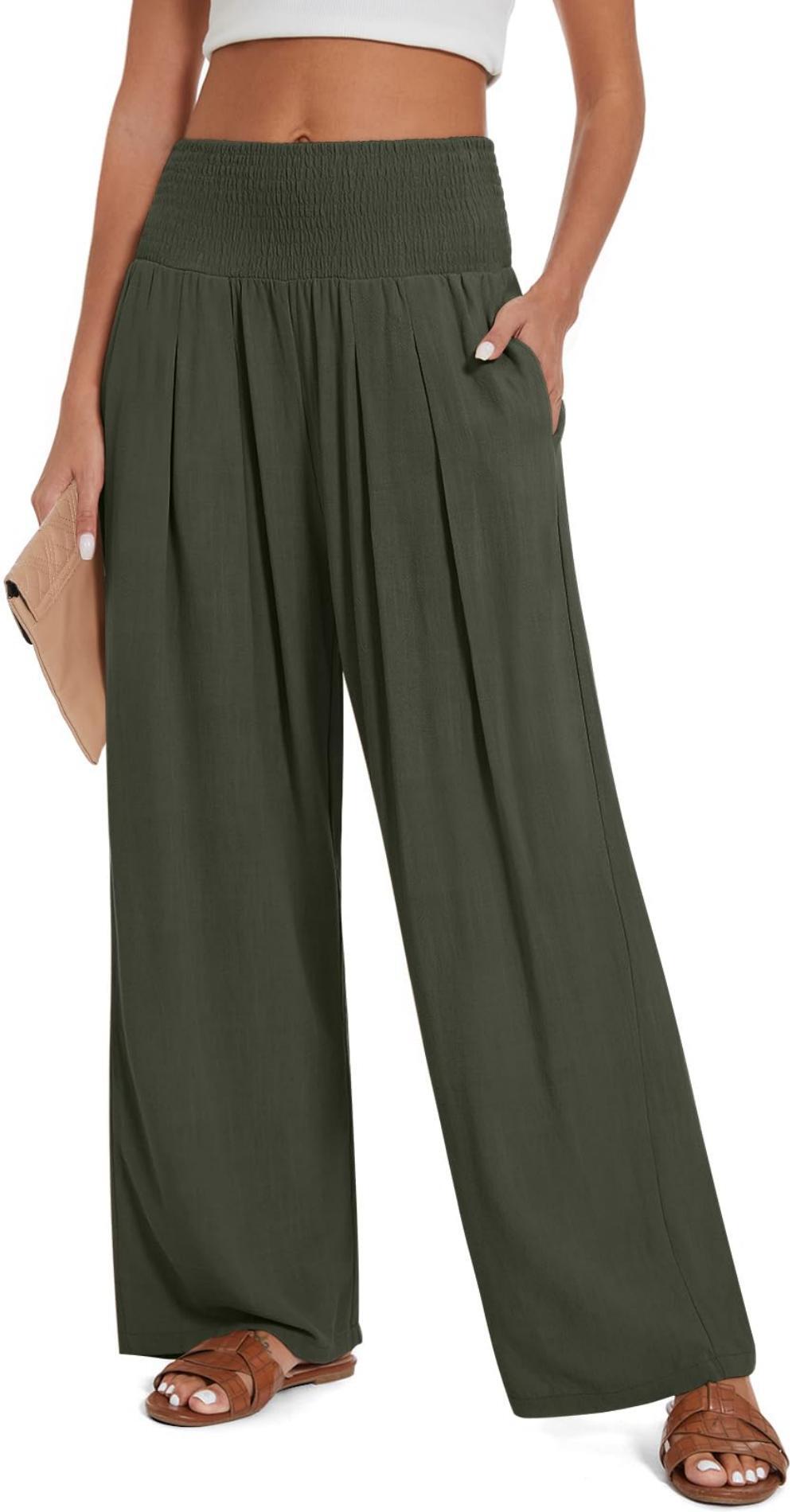 Women's Plus Size Straight Leg Pants Elastric Waist Cotton Linen Capri ...