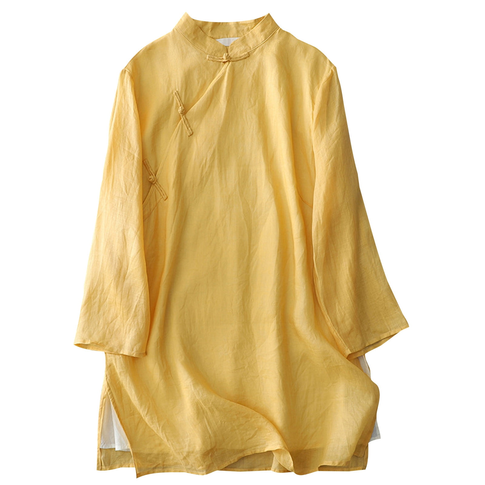Women's Cotton Linen Retro Chinese Button Shirts Traditional Mandarin ...
