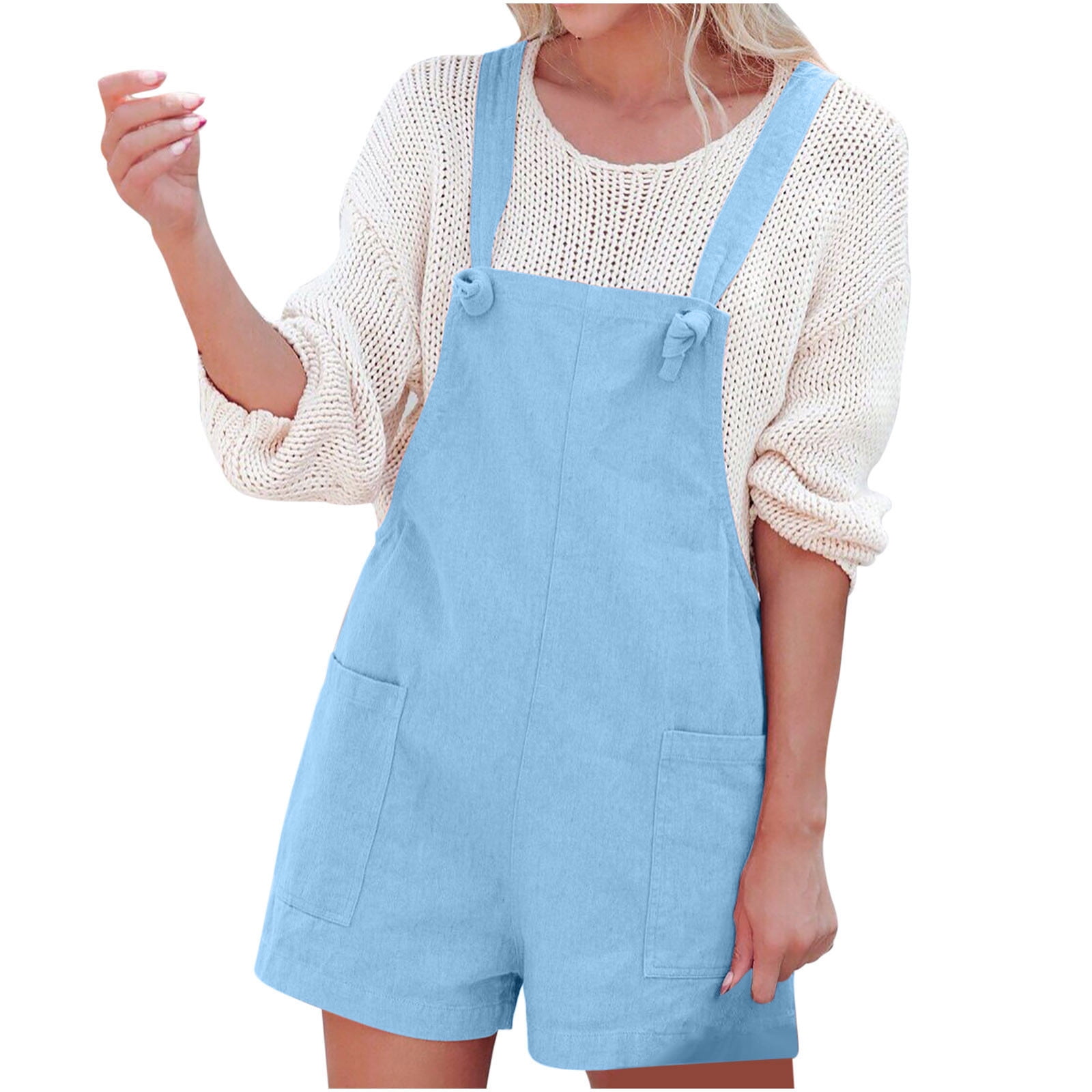 Women's Cotton Linen Short Overalls Casual Summer Bib Shortalls Women's ...