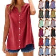 Women's Cotton Linen Sleeveless Button Tank Top, V Neck Casual Open ...