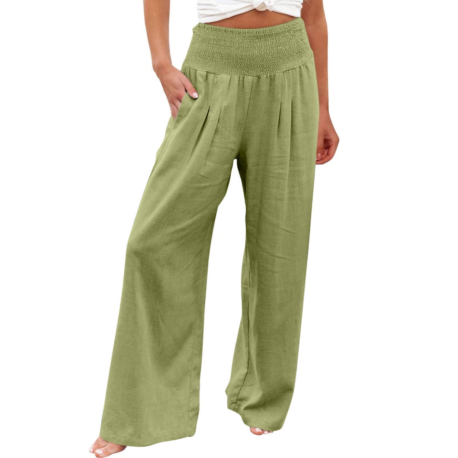 Women's Cotton Linen Summer Palazzo Pants Flowy,Women Yoga Sweatpants ...