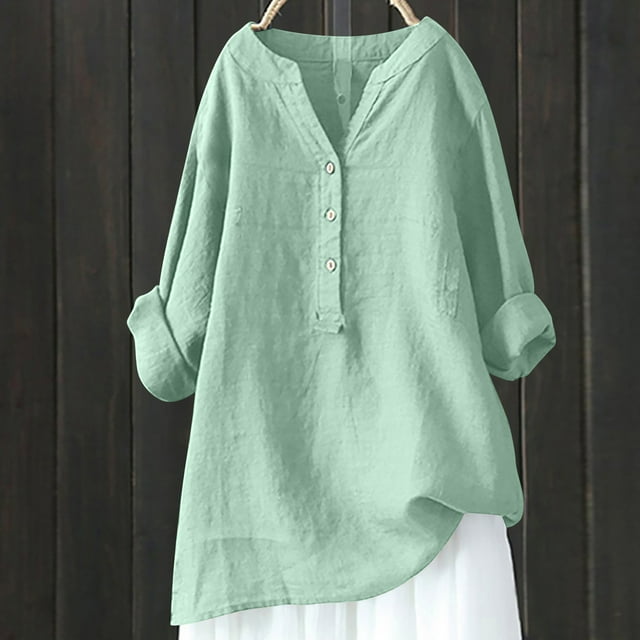 Women's Cotton Linen Tunic Tops Casual 3/4 Roll-Up Sleeve V Neck Button ... Women's Cotton Linen Tunic Tops Casual 3/4 Roll-Up Sleeve V Neck Button ...